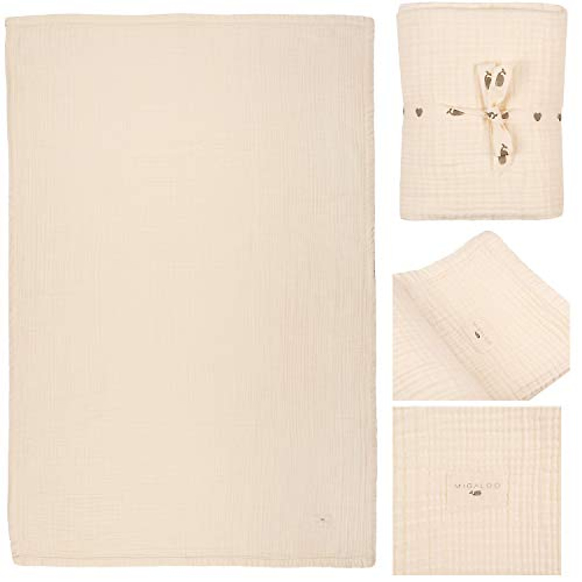 Muslin Blankets, Baby Toddler Quilt, 4 Layers, 100% Cotton Stroller Blanket, Hypoallergenic, Super-Soft, Breathable and Lightweight Swaddle, Nursery & Crib Blanket, Large (47 X 35 inch) (Vanilla Ice)