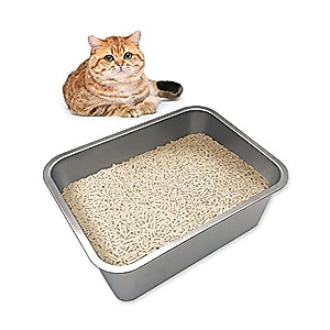 VCEPJH Stainless Steel Litter Box for Cats Metal Litter Pan with High Sides for Odor Control Non Stick Easy to Clean Rustproof (15.7'' x 11.8'' x 5.9'')