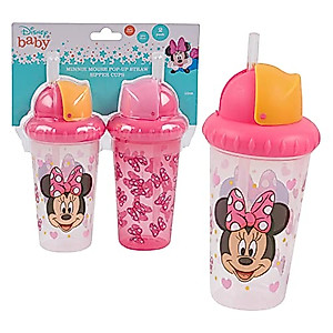 Cudlie Disney Baby Girl Minnie Mouse 10 oz Pack of 2 Sippy Cups with Straw & Easy Close Lid, Bows On Bows