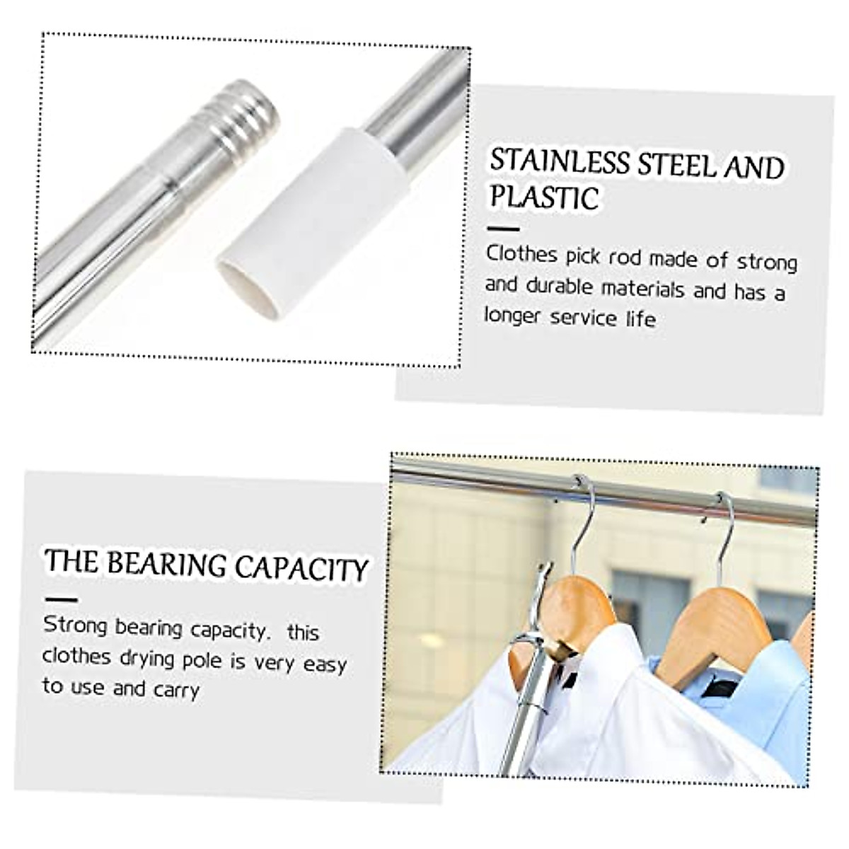 Cabilock 2pcs Balcony Metal Tool Grabber Rod Stainless Picking Pole Poles Household Outdoor Drapery High Reacher Clothing Long Reach Garment Drying Hanger Clothes Adjustable Extending