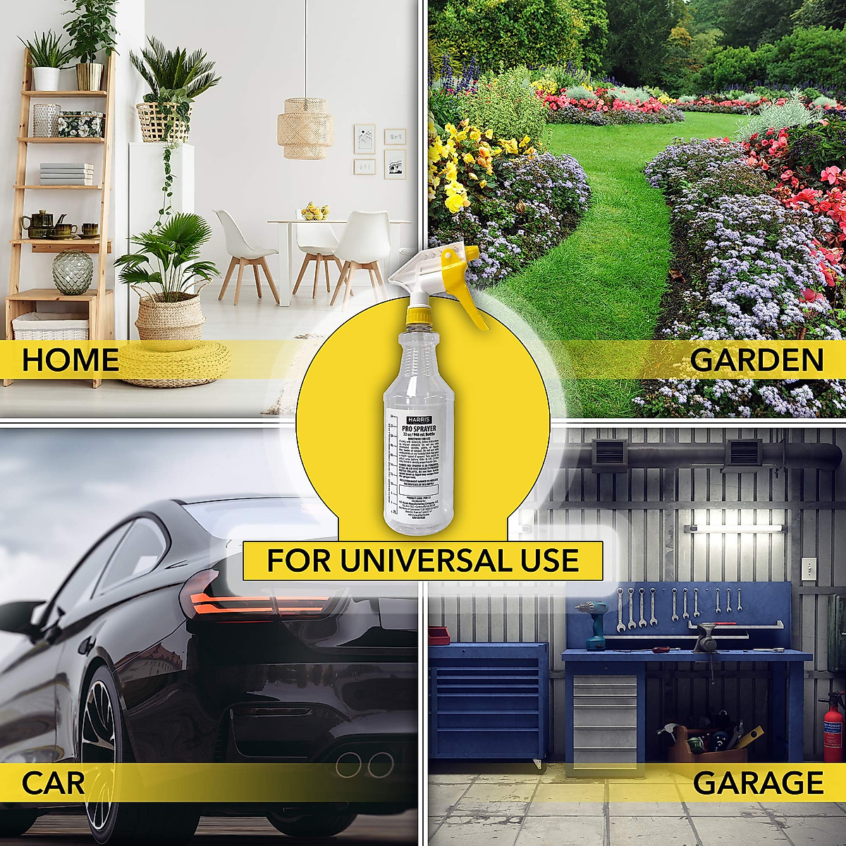 HARRIS Professional Spray Bottle 32oz (12-Pack), All-Purpose with Clear Finish, Pressurized Sprayer, Adjustable Nozzle and Measurements