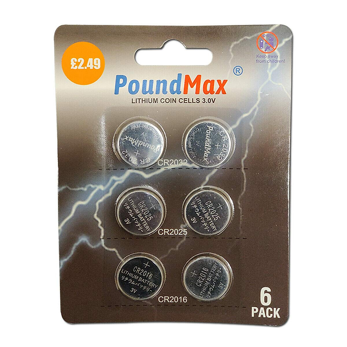 PoundMax CR 2016 / CR 2025 /CR 2032 Batteries 3v Lithium Button Cell Battery - 6 Count