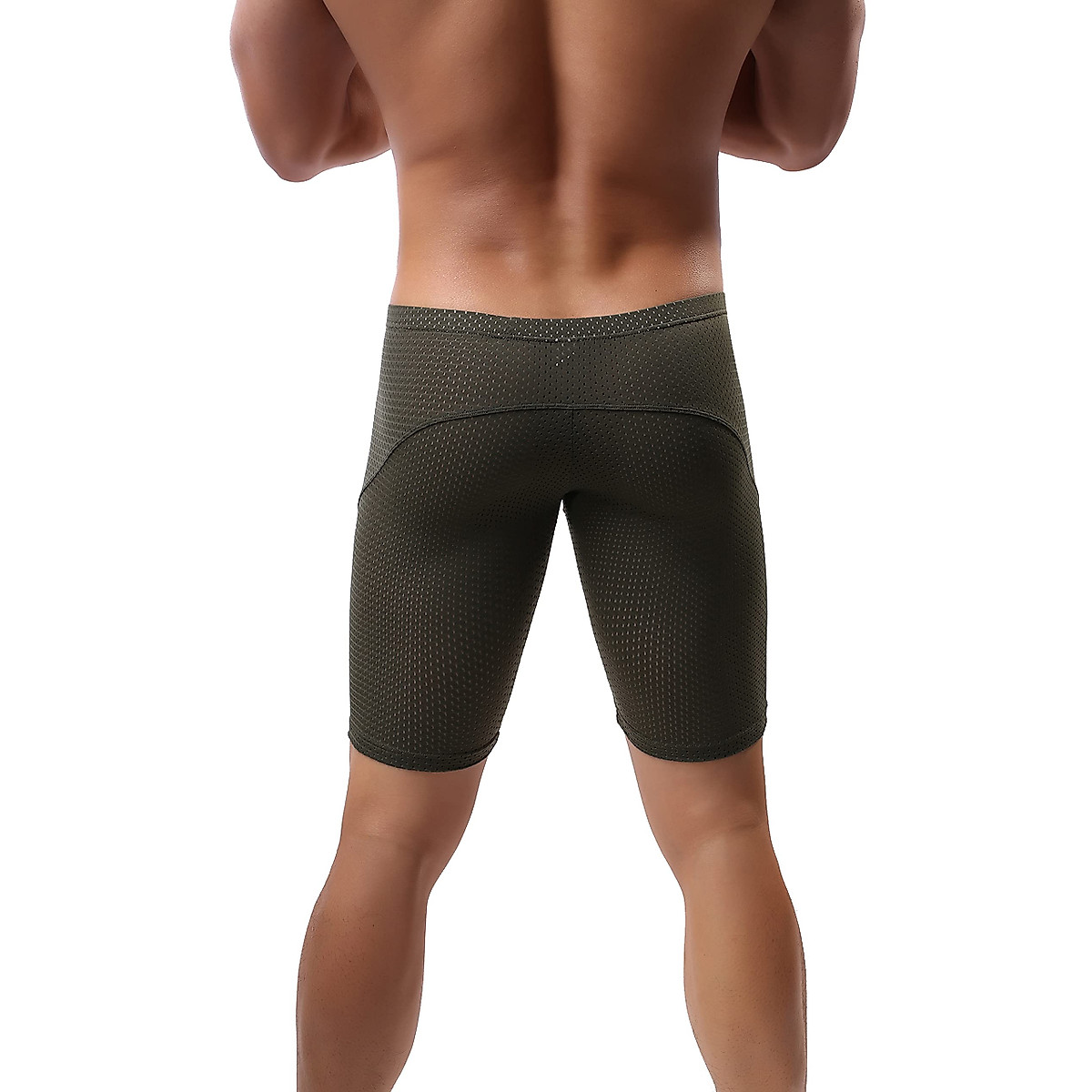 Linemoon Mens Yoga Compression Shorts Mesh Athletic Training Gym Workout Leggings for Cycling Running Swimsuit Army X-Large