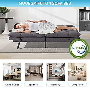 MUUEGM Futon Sofa Bed Couch, Memory Foam Futon Convertible Sofa Bed, 71″Fabric Futon with Convertible Backrest, Modern Loveseat Sofa, Sleeper Couch for Compact Space, Apartment, Living Room, Dark Grey