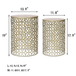 Adeco Metal Nesting Tables Set of 2, Round End Side Coffee Table Decorative Nightstands for Home Office Indoor and Garden Outdoor, Gold