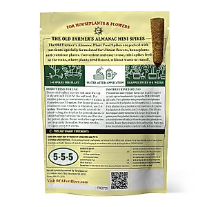 The Old Farmer's Almanac Houseplant & Flower Plant Food Mini Spikes - NPK 5-5-5 for Continuous Feeding and Vibrant Colors (12 Mini Spikes)