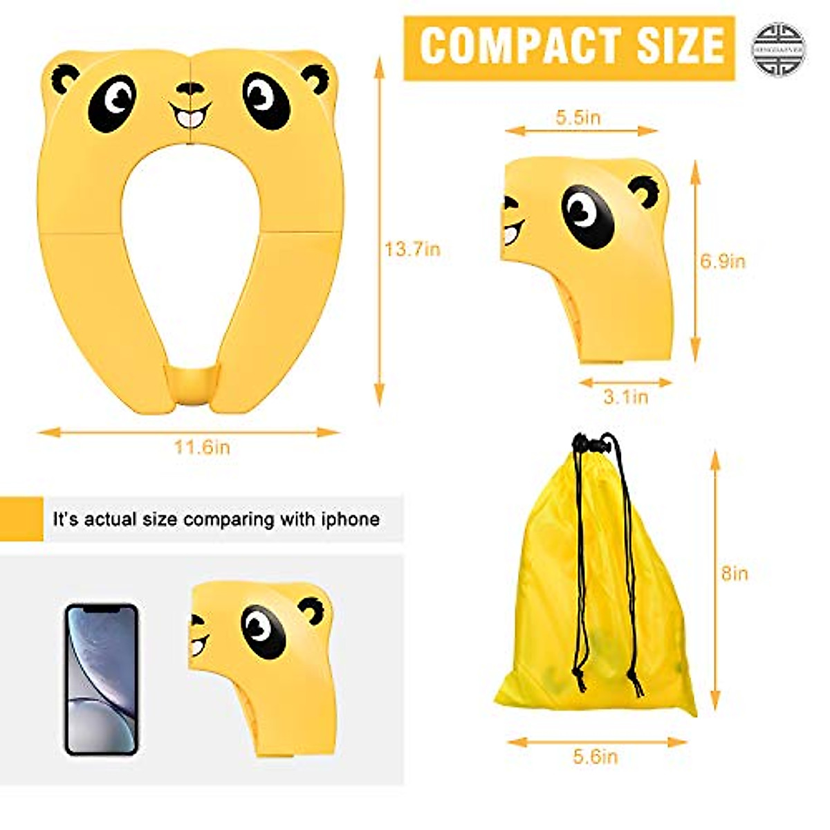 Travel Potties,Toddler Potty Seat Cover Travel Portable Potty Seat for Kids Non-Slip Foldable Toilet Seat Pad with Carry Bag & Splash Guard Yellow