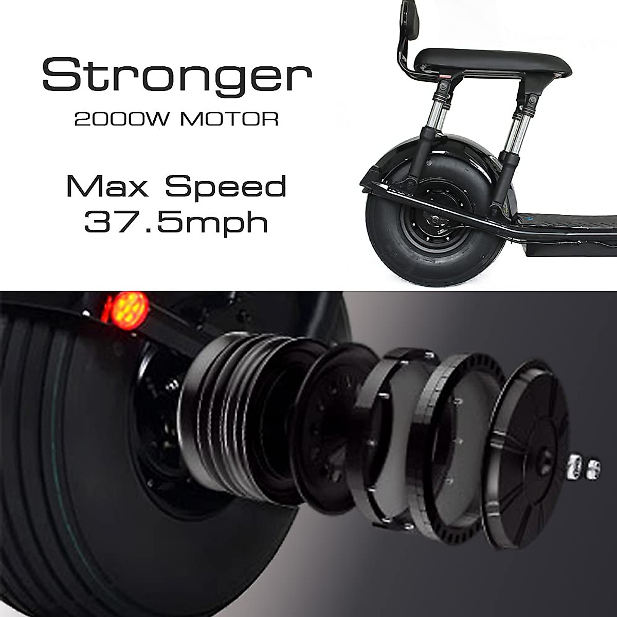 H4-Pro 2000W Electric Scooter Adult Citycoco 37.5mph One-Button Start Front and Rear Disc Brakes 60V 21.8Ah Removable Lithium Battery with Large Display