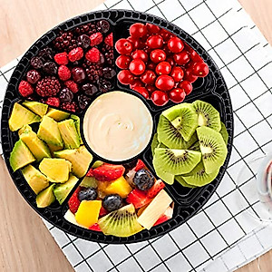 Lawei 30 Pack Plastic Appetizer Tray with Lid - 12.5 Inch Round Plastic Party Platters, 6 Divided Compartment Serving Tray Disposable Food Serving Dip Platter for Party Buffet