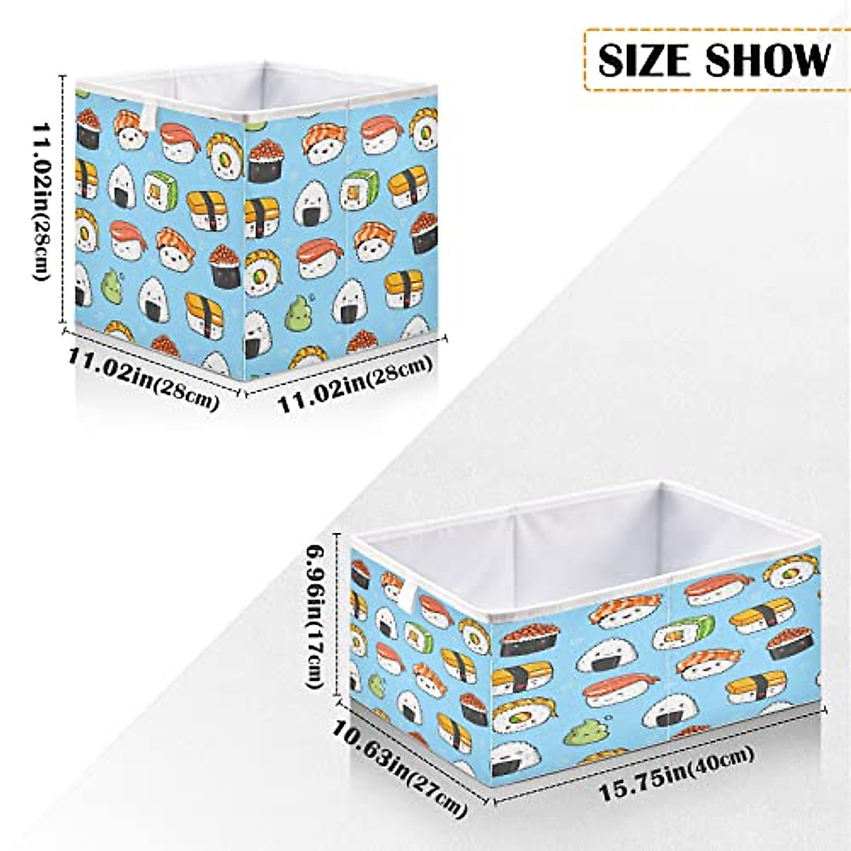 Kigai Foldable Storage Bins Cube,Kawaii Sushi Closet Storage Baskets for Shelves Storage Box Open Storage Bins or Nursery Shelf, Closet, Office 11x11x11in