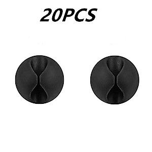 Eledabra 20 Pack Black Silicone Cable Clip Holders, Self Adhesive Wire Management, Well-Organized Cables for Home, Office, Car