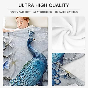 Throw Blanket Blue Peacock Super Soft Warm Large Flannel Blanket Bird Blanket Print Throw Blanket Lightweight Cozy Moving Blankets Fuzzy Blanket for Bed Couch Sofa 40x50inch