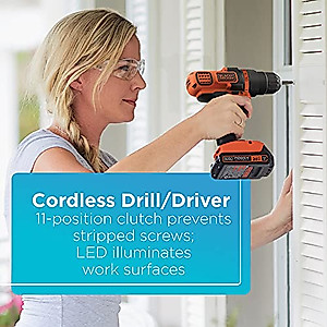 BLACK+DECKER 20V MAX Power Tool Combo Kit, 4-Tool Cordless Power Tool Set with 2 Batteries and Charger (BD4KITCDCRL)