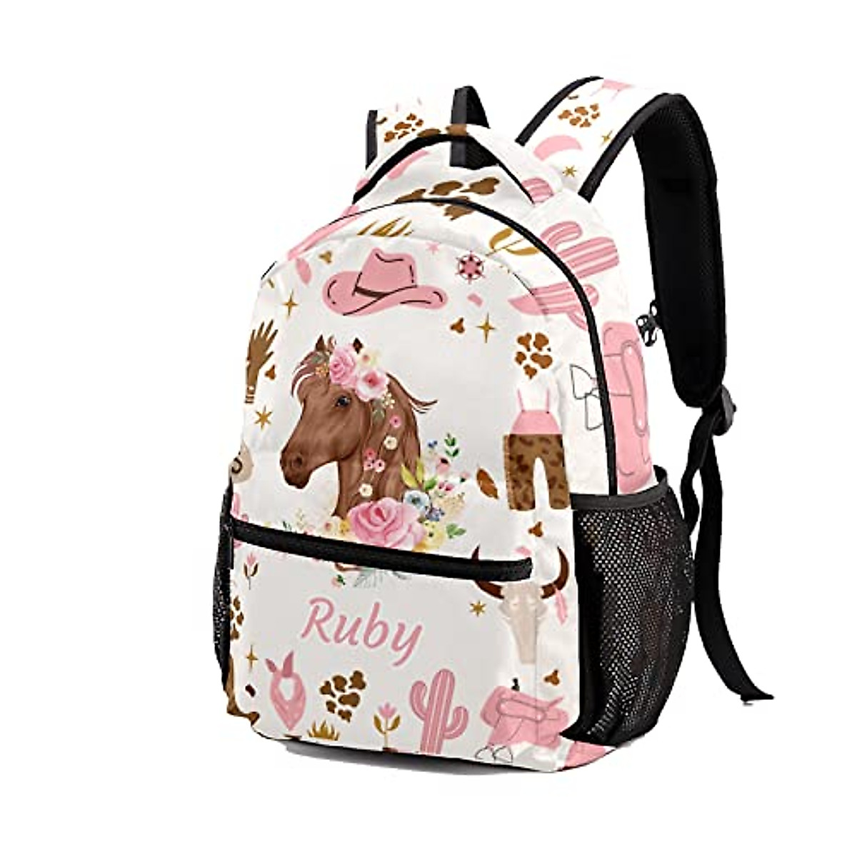 Deven Cowgirl Wild Floral Horse Personalized Kids Backpack for Boy/Girl Teen Primary School Daypack Travel Bag Bookbag