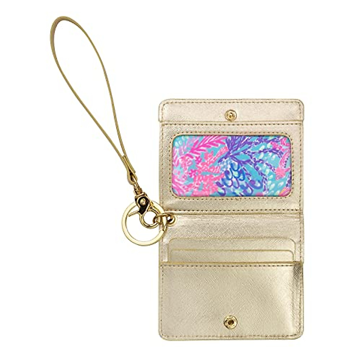 Lilly Pulitzer Snap ID Card Case, Cute Keychain Wallet, Slim Credit Card Holder with Wristlet Strap, Splendor in the Sand S
