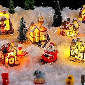 Woanger 29 Pieces Christmas Village Set LED Lighted Houses for Christmas Village Xmas Scene Figurines Decoration Crafted Poly Resin Collectables for Holiday Party Decor