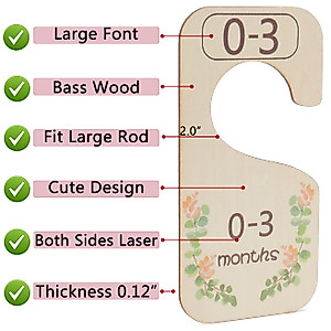 Dabancy Wooden Baby Closet Dividers - Set of 10 from Newborn to Toddler and 2 Blanks with Velvet Bag,Wooden Nursery Closet Dividers for Baby Clothes- [box]