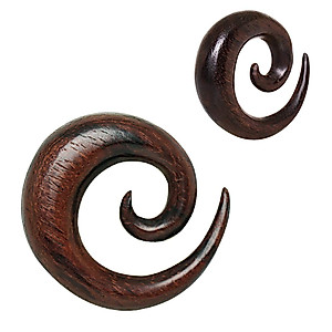 Pierced Owl Organic Dark Brown Sono Wood Spiral Taper Plugs, Sold as a Pair (10mm (00GA))