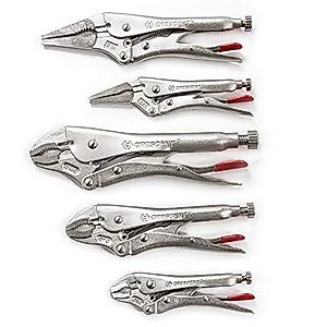 Crescent 5 Piece 5 Inch, 7 Inch & 10 Inch Curved Jaw & 6 Inch & 9 Inch Long Nose Locking Pliers with Wire Cutter - CLP5SETN