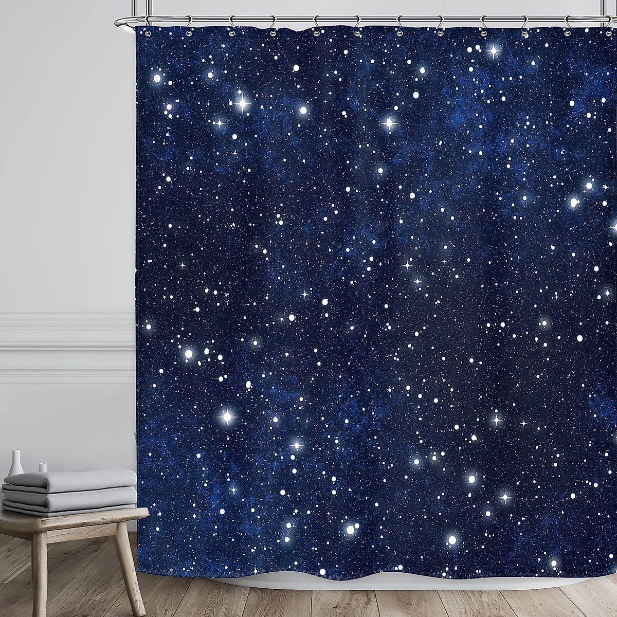 Riyidecor Night Sky Space Shower Curtain (No Glitter) Star Bathroom Decor 72Wx72H Inch Backdrop Dark Blue Cosmic Starry Fantasy Galaxy Universe Outer Space Fabric Waterproof 12 Plastic HooksRY-KKCQ