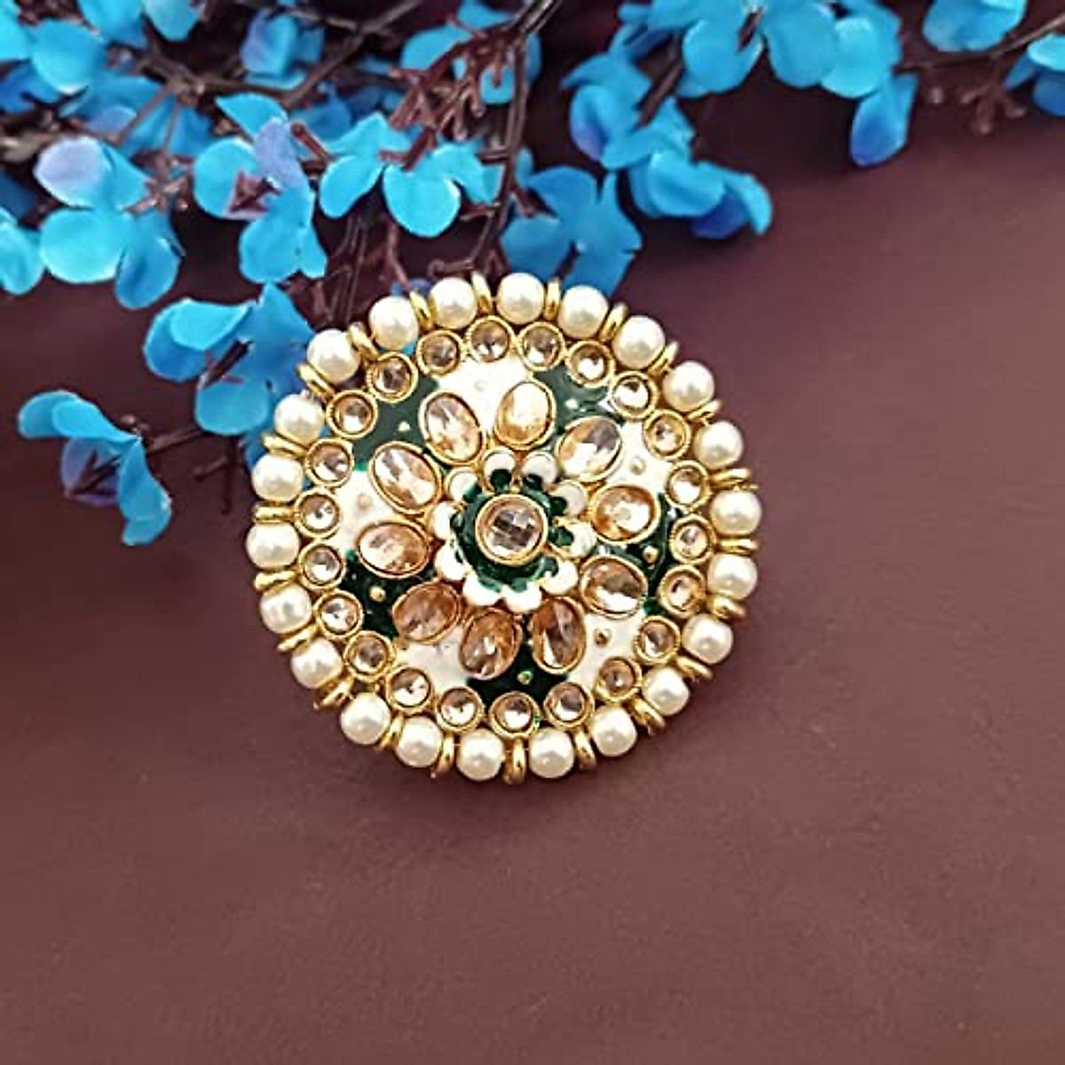 Efulgenz Indian Bollywood Traditional Antique Round Crystal Kundan Adjustable Big Ring Finger Jewelry for Women