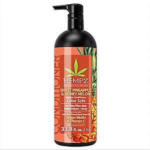 Hempz Biotin Conditioner - Sweet Pineapple & Honey Melon - For Thin/Fine Hair Growth & Strengthening of Dry, Damaged and Color Treated Hair, Hydrating, Softening, Moisturizing - 33.8 Fl OZ