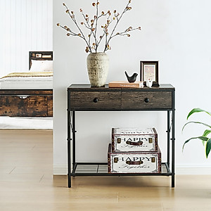 Tajsoon Console Table with 2 Fabric Drawers, 2-Tier Industrial Entryway Table with Storage Shelves, 31.5'' Narrow Sofa Table, Display Shelf for Entryway, Hallway, Living Room, Foyer, Greige