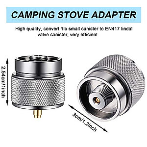 Hotop 2 Pieces Camping Stove Adapter 1 Lb Propane Small Tank Input EN417 Lindal Valve Output Outdoor Cylinder LPG Canister Adapter (Silvery)