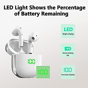 True Wireless Earbuds,Bluetooth Headphones 30H Playback Digital Power Display,Earphones with Wireless Charging Case,Ear Buds with Mic for iPhone Airpods Android White