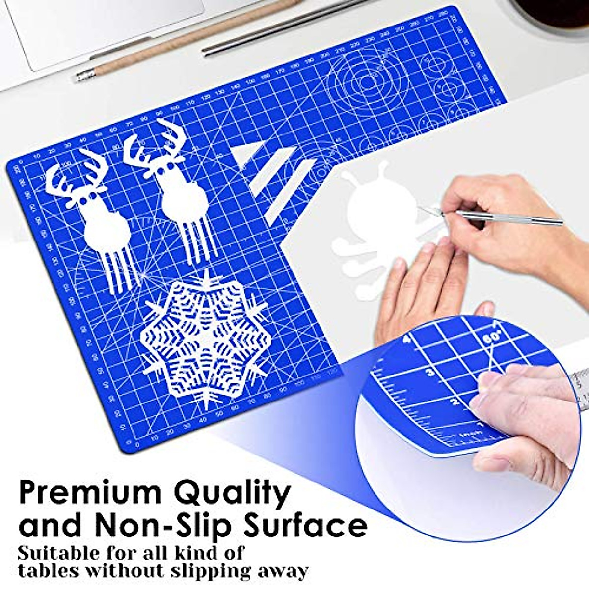 12" x 9" Rotary Cutting Mat, Caffox A4 Cutting Mat Self Healing Sewing Mat for Crafts Double-Side Cutting Board for Fabric, Hobby Quilting, Clay, Model and Scrapbookin