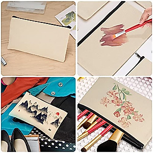 PIANKEKE 12 Pcs Blank Canvas Makeup Bags, Canvas Pencil Case Bags, Cosmetic Bags with Zipper, Canvas Travel Zipper Pencil Case Pouches, DIY Craft Gift Bags,Toiletry Bags for Women Girls - Black