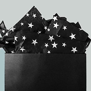 100 Sheets Black with Silver Star Tissue Paper,Black Silver Tissue Paper for Gift Bags,Silver Gift Wrapping Tissue for Halloween Christmas,Wedding,Birthday,14 x 20 Inch