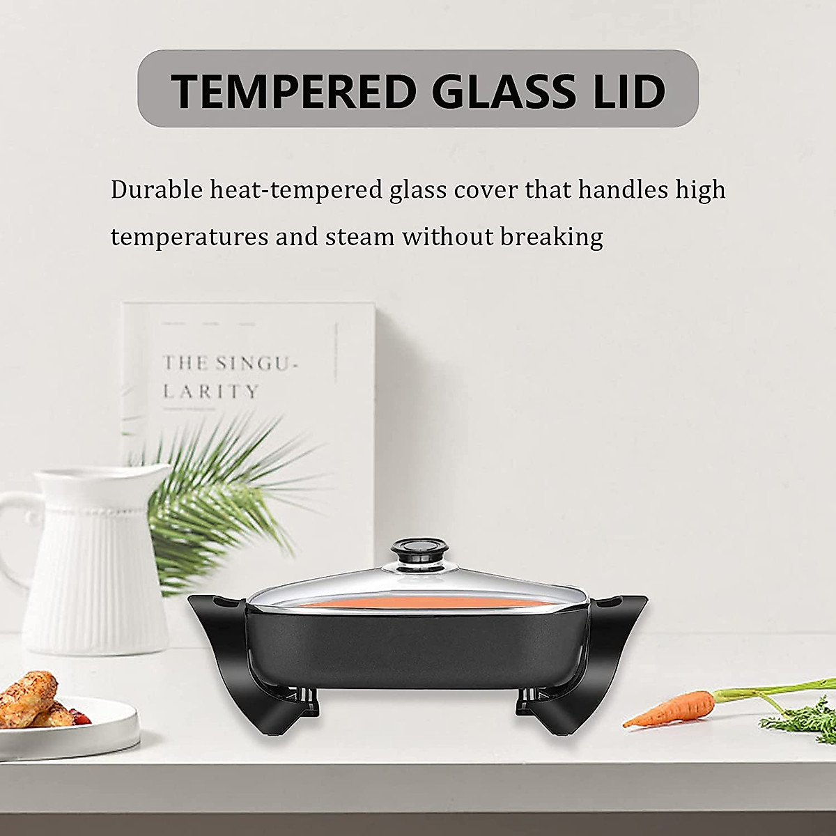 12 Inch Nonstick Electric Skillet - for Fry Bake Steam Simmer