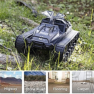 Supdex RC Tank Car, 1:12 Remote Control Crawler 12KM/H High Speed Tank, 2.4Ghz RC Rock Crawler Off-Road 4WD 360°Rotating Drifting Car with Rechargeable Battery,Military Truck Toy for Adults and Kids