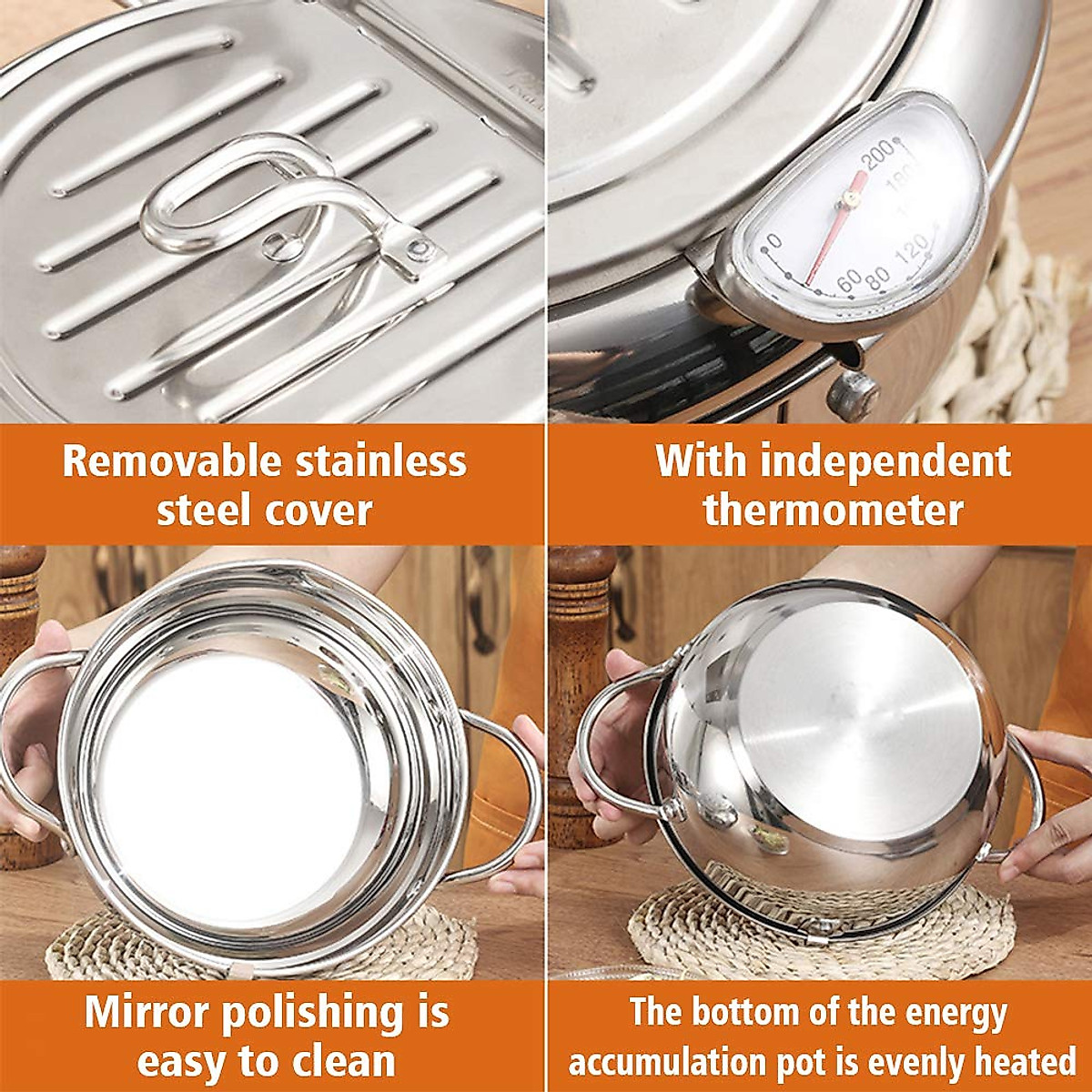 Janpanese Style Tempura Frying Pot with Lid,Stainless Steel Deep Fryer Pot with Temperature Control and Oil Drip Drainer Rack,Tempura Deep Fryer for Kitchen French Fries,Chicken etc