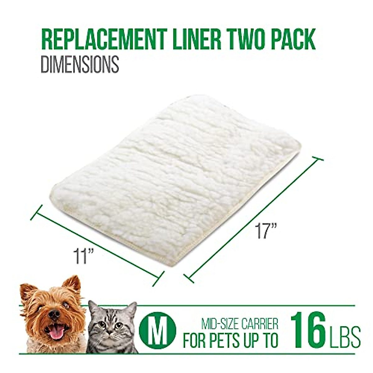 Sherpa (2 Count) Replacement Liners for Travel Pet Carriers - White, Medium