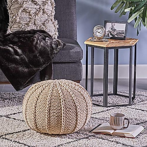 Christopher Knight Home Agatha Knitted Cotton Pouf, Beige