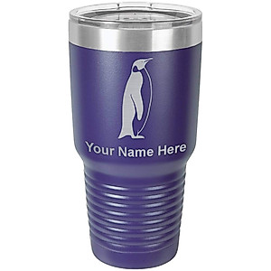 LaserGram 30oz Vacuum Insulated Tumbler Mug, Penguin, Personalized Engraving Included (Dark Purple)