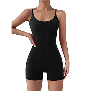 AUTOMET Jumpsuits for Women One Piece Rompers Sexy Shorts Bodysuits Workout Sets Fashion Clothes Summer Gym Outfits Black S