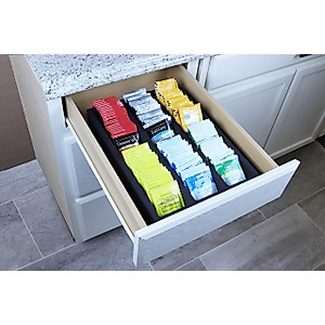 Polar Whale 2 Tea Bag Storage Deluxe Organizers Tray Drawer Bin Insert for Kitchen Home Office Condiments Packets Waterproof Washable Black Foam 6 Compartment 10.9 X 14.9 Inches
