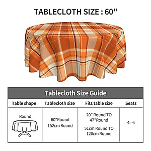 BETGINY Fall Tablecloth 60 Inch Round Autumn Thanksgiving Plaid Table Cloth Dust-Proof Wrinkle Resistant Rustic Tablecloth for Holiday Kitchen Dining Room Party Picnic Indoor Outdoor