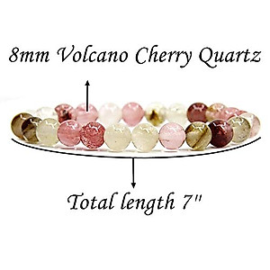 Natural Volcano Cherry Quartz Gemstone 8mm Round Beads Stretch Bracelet 7 Inch