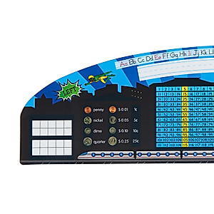 Really Good Stuff 24PK Superhero Self-Adhesive Deluxe Plastic Desktop Reference Nameplate 120 Grid, Letters, Place Value Chart, Number Line, Left/Right, Clock, Shapes, Coins, Double Ten-Frames