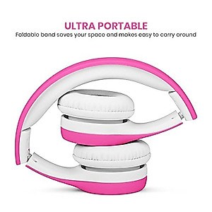 KPTEC [Volume Limited Kids Safety Foldable On-Ear Headphones with Mic, Volume Controlled at Max 93dB to Prevent Noise-induced Hearing Loss (NIHL), Passive Noise Reduction, Wired Earbuds,Pink