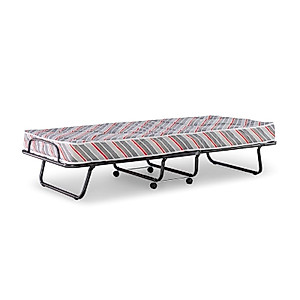Pemberly Row Metal and Fabric Folding Bed in Gray with Memory Foam Mattress