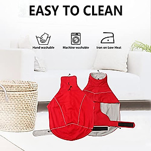 Greyhound Lurcher Winter Coat, Whippet Warm Coat with Fleece, Water Resistant Dog Jacket with Adjustable Bands and Zipper Harness Hole - Red - XSmall