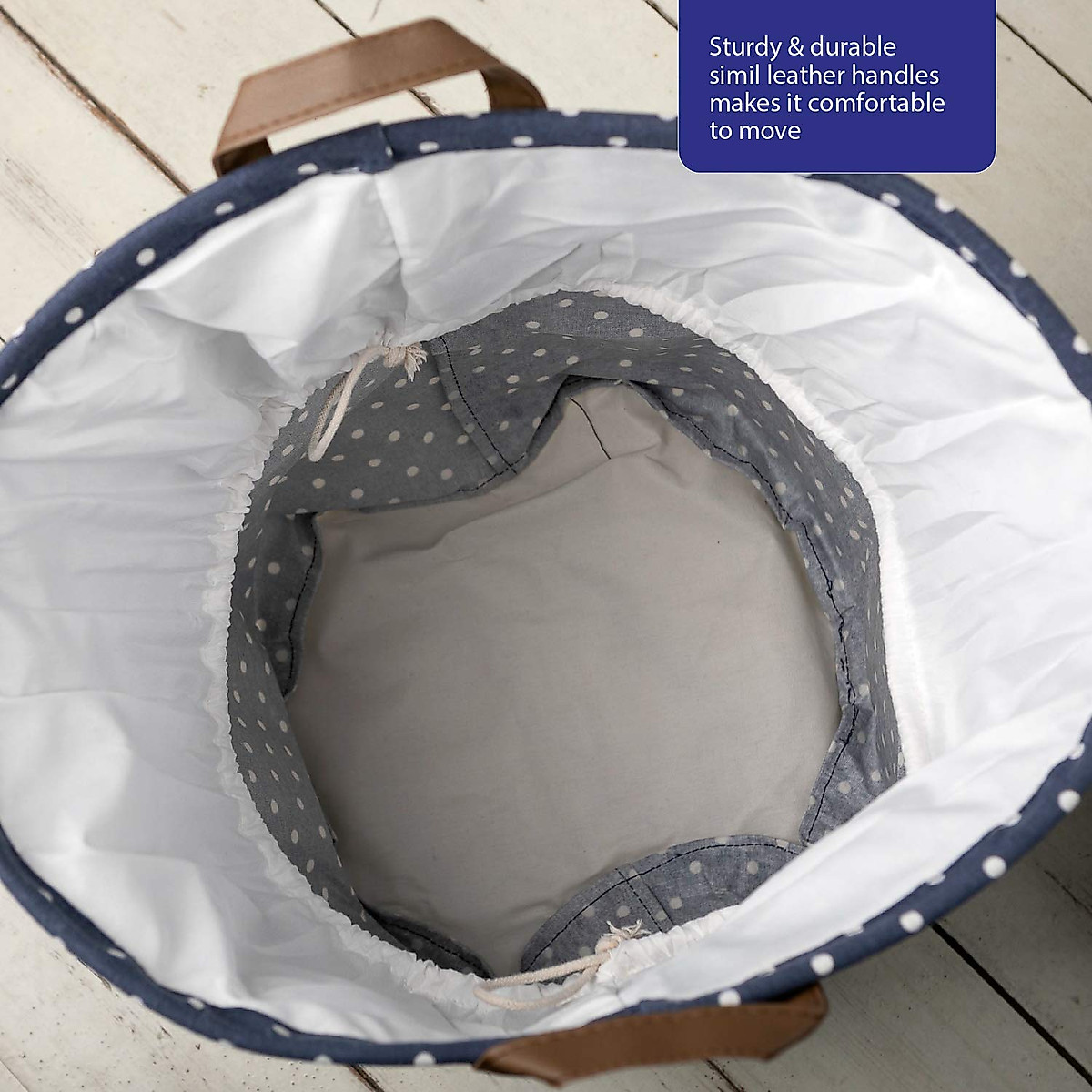 Collapsible laundry basket hamper. Round lunar canvas waterproof large storage bin baskets. Storage washing clothes and toys with handles and drawnstring 13.3"x 18.5"