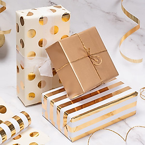 WRAPAHOLIC Gold Wrapping Paper Roll - Mini Roll - 3 Rolls - 17 Inch X 120 Inch Per Roll - Gold Foil Birthday Wrapping Paper for Wedding, Christmas, Party, Baby Shower