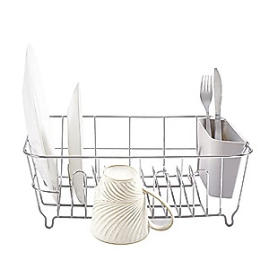 Sweet Home Collection 2 Piece Dish Drying Rack Set Drainer with Utensil Holder Simple Easy to Use Fits in Most Sinks, 14.5" x 13" x 5.25", Silver