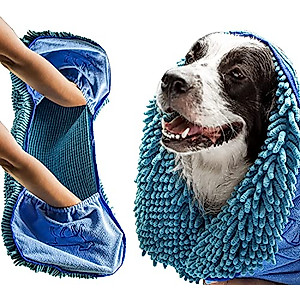 Tuff Pupper Quick Dry Towel for Dogs | Ultra Absorbent Microfiber Shammy | Extra Large 35x15 Size for All Breeds | Comfortable Hand Pockets | Indoor Outdoor Use | Durable Material | Machine Washable